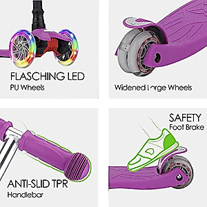 3 Wheel Scooters for Kids, Kick Scooter for Toddlers 3-14 Years Old, Boys and Girls Scooter with Light Up Wheels, Mini Scooter for Children