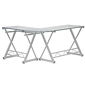 Techni Mobili L Shaped Desk with Keyboard Tray - Efficient Work from Home Desk - Glass L Shaped Desk - Professional Work Desk For Home Office - Versatile Glass Corner Desks for Home Office