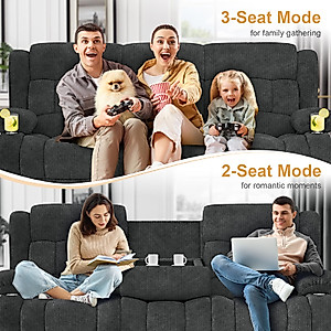 Dresegmt Loveseat Recliner Sofa, Flip Middle Backrest Design 3 Seat Reclining Sofa with Storage Drawer, USB Ports & Cup Holders, Manual Couch for Living Room/RV (Gray)