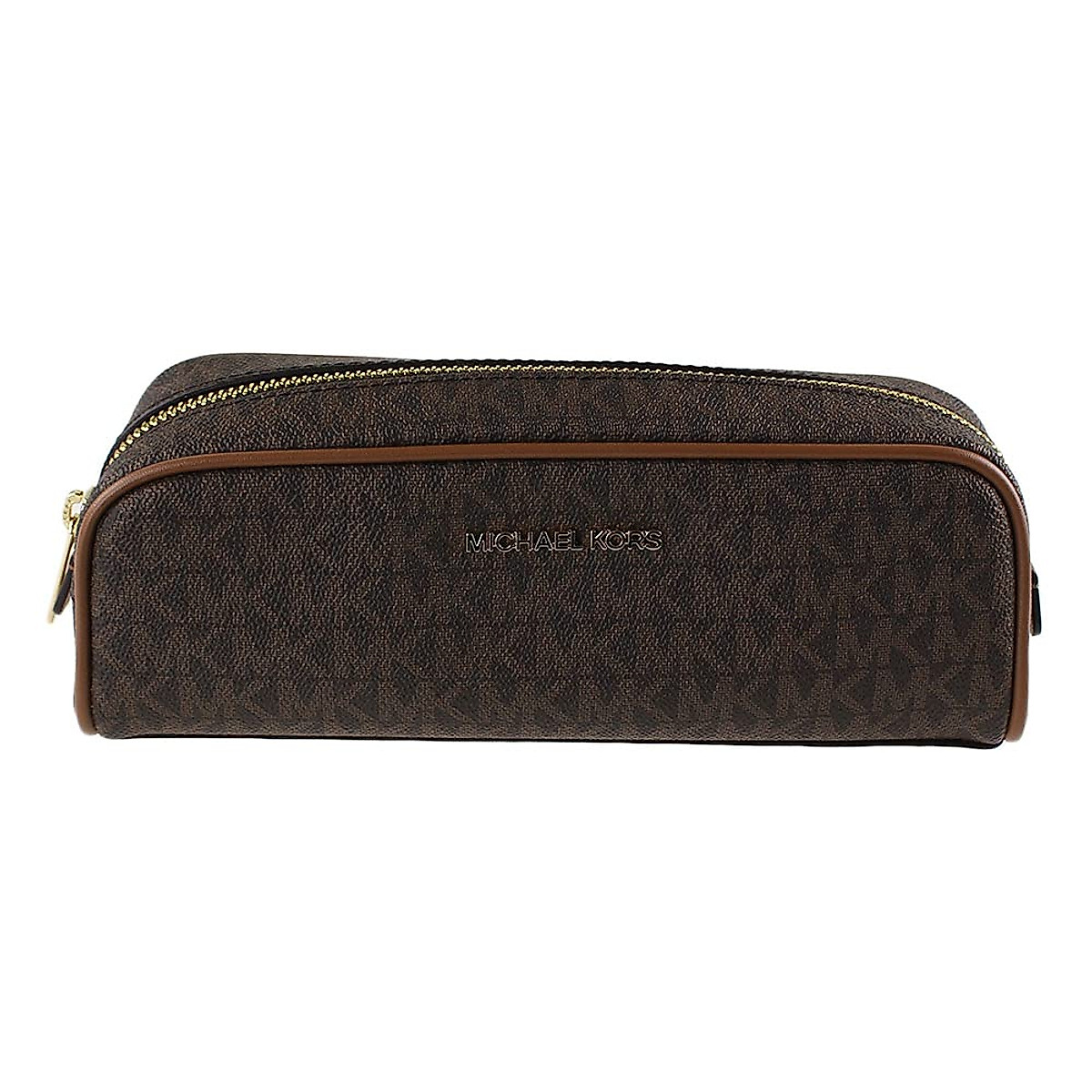 Michael Kors Giftables Medium Pencil Case Signature Leather Makeup Case (Brown)