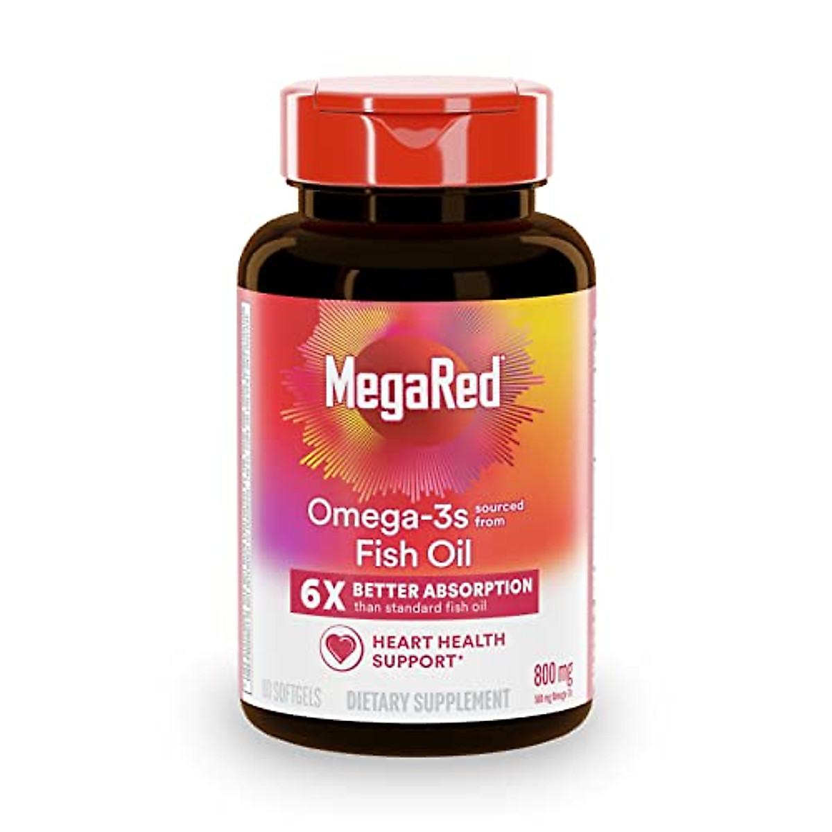 MegaRed Omega 3 Fish Oil Supplement 800mg (per Serving), Advanced 6X Absorption EPA & DHA Omega 3 Fatty Acid Softgels (80cnt Box), Phopholipids, Supports Brain Eye Joint & Heart Health