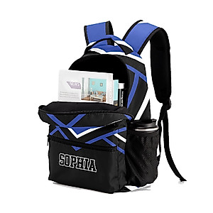 Personalized Cheer Blue Cheerleader Custom Backpack Waterproof Multifunctional Daypack with Name Gift