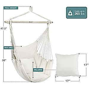 Sorbus Stylish Swing Chair - Fine Cotton Weave for Super Comfort & Durability- Hanging Hammock Chair w/2 Seat Cushions- Portable Outdoor Hanging Chair w/Hardware Kit - Indoor Outdoor Use - Max 265lbs