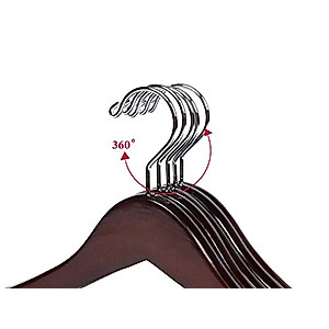 Quality Hangers 10 Wooden Curved Hangers Beautiful Sturdy Suit Coat Hangers with Locking Bar Chrome Hooks (10)