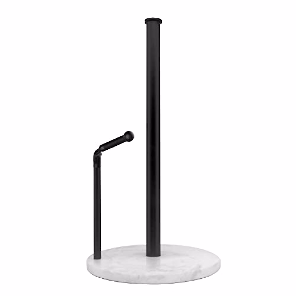 Marble Weighted Paper Towel Holder,Freestanding Black Paper Towel Roll Holder with Tension Arm-for Kitchen Bathroom Countertop,Standard or Jumbo-Sized Roll Holder
