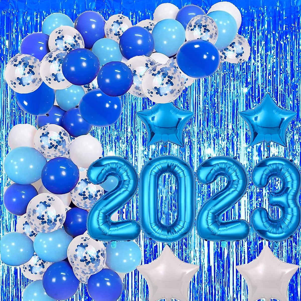 2Pcs Dark Blue Tinsel Foil Fringe Curtains Party Decorations Tinsel Curtains Streamers Backdrop 3.3ft *8.3ft Door Streamers Photo Booth Backdrops Foil Curtain for Birthday Party Backdrop Decorations