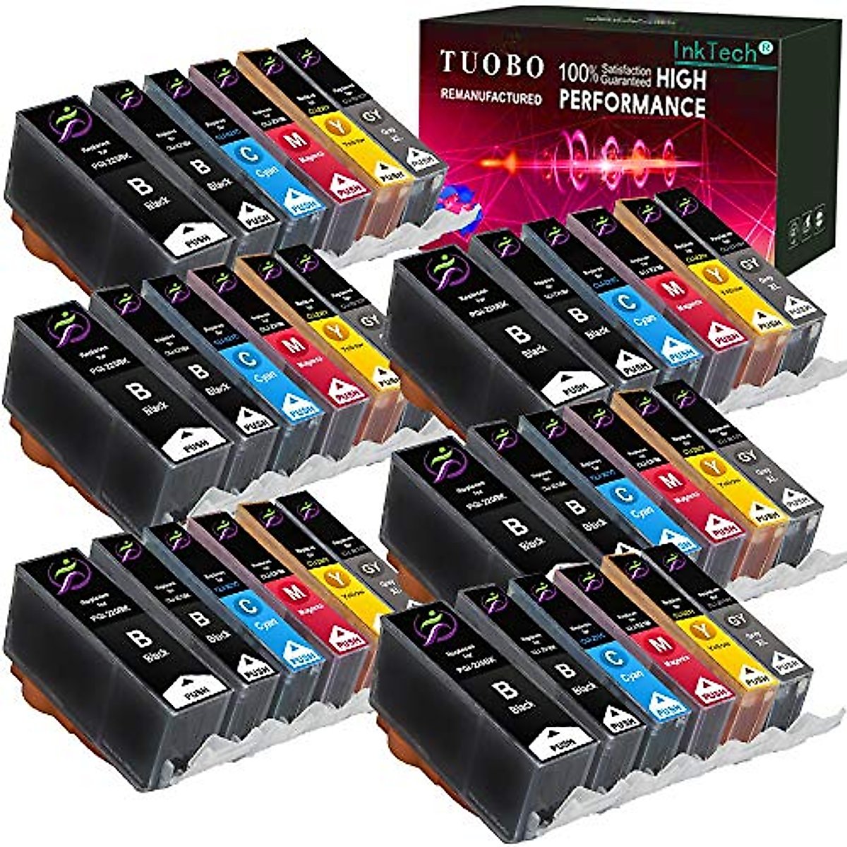 Tuobo 36 Pack PGI-220 CLI-221 and Gray with New Chip Ink Cartridges Replacement Compatible with PIXMA IP3600 IP4600 IP4700 MX860 MX870 MP560 MP620 MP620B MP640 MP980 MP990 PMFP1 PMFP3 SFP1 Printer