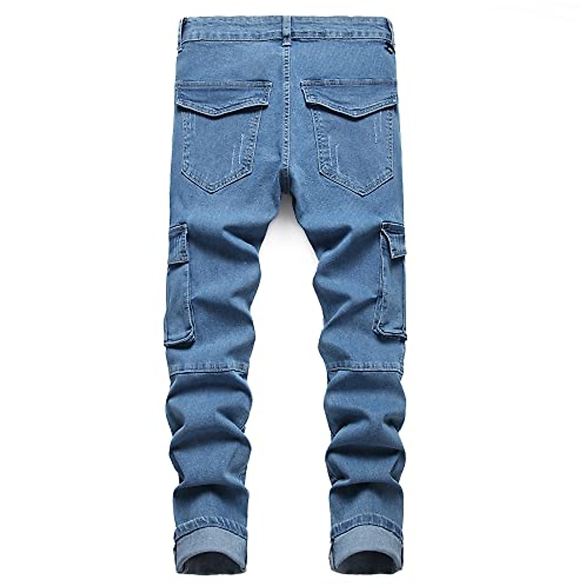 LZLER Men's Stretch Skinny Jeans Multi Pockets Slim Fit Elastic Jeans Comfort Tapered Leg Cargo Pencil Denim Pants(8604LB,38)