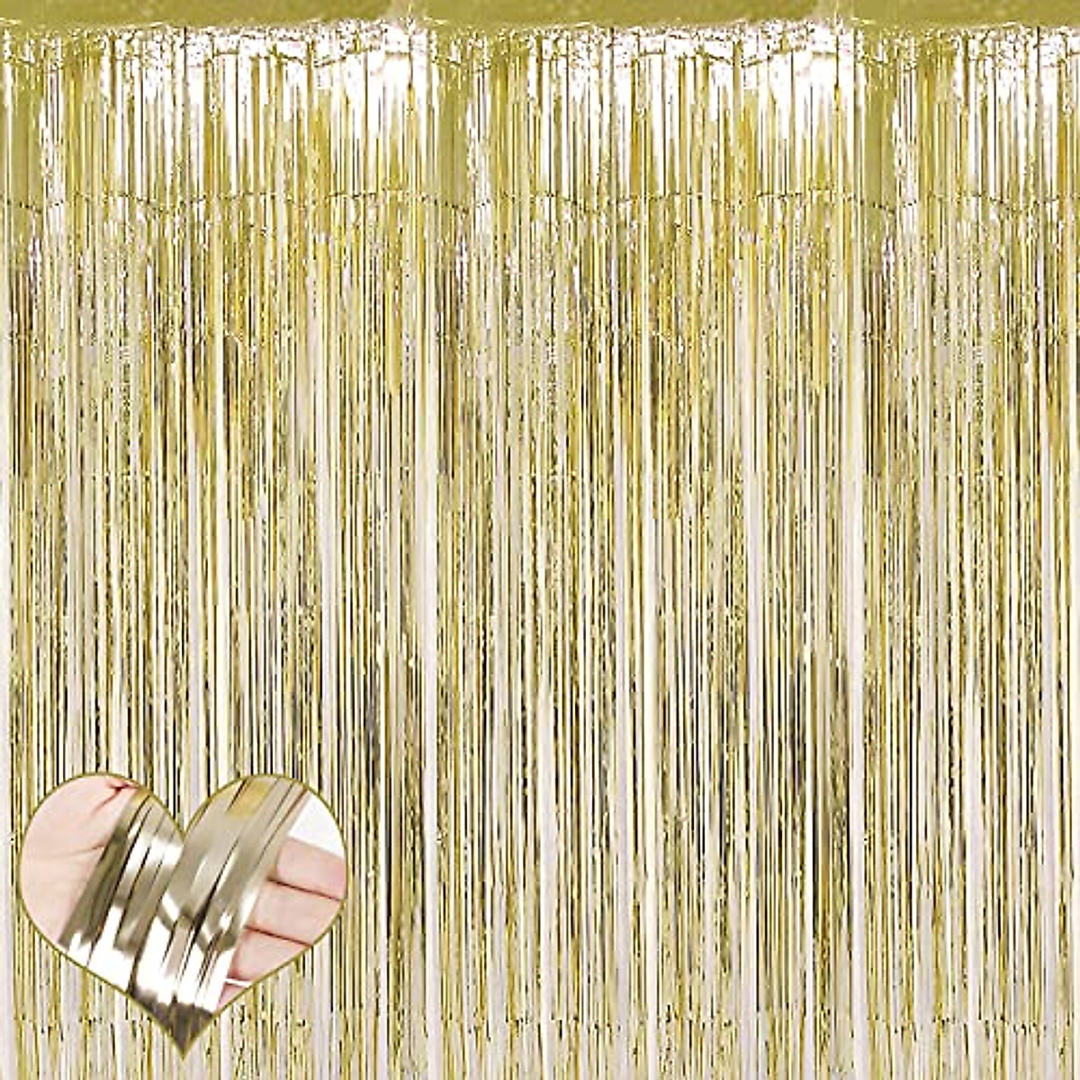 4 Pack Light Gold Fringe Curtain Backdrop, 3.2Ft x 9.8Ft Metallic Tinsel Foil Fringe Streamers Background for Photo Booth Birthday Wedding Baby Shower Carnival Easter Mother’s Day Party Decorations