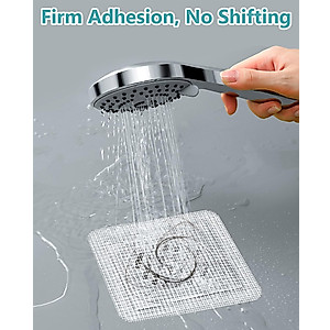 Yempum Disposable Shower Drain Hair Catcher 50 Pack Square Disposable Drain Hair Catcher Drain Covers Bathroom Laundry Bathtub Kitchen Sink Floor Drain Sticker for Human & Pet Hair 4" X 4"