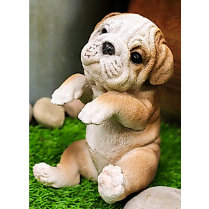 Ebros Lifelike Pot Pal Hanging Bulldog Puppy Pooch Dog Statue 7.5" Tall with Glass Eyes Hand Painted Realistic Bulldogs Pedigree Dogs Decor Figurine Animal Pet Sculpture Garden Patio Decorative