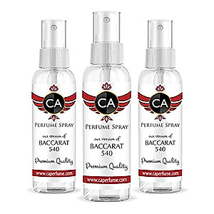 CA Perfume Impression of Maison Francis K. Baccarat 540 For Men Replica Version Fragrance Dupes Concentrated Long Lasting Eau de Parfum Spray Refillable Atomizer Bottle 2 Fl Oz/60ml-X3