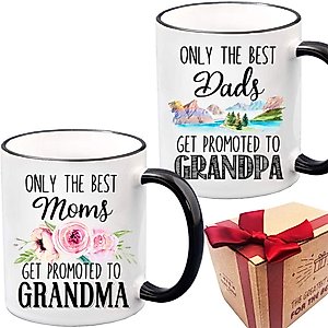 Only the Best Mom Dad Get Promoted to Grandma and Grandpa Coffee Mug Set, Great Grandparent Coffee Mug Set. Pregnancy announcement Gift. Great Grandpa Mug. Grandparent Mug Set of 2 Shot Mugs (Black)
