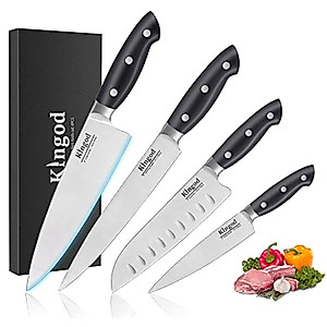 KINGOD 4PCS Japanese Chef Knife Set, Ultra Sharp Kitchen Knives Boxed Set, 7CR17MOV High Carbon German Stainless Steel with Ergonomic Handle, Professional Multipurpose Cooking Knife Set