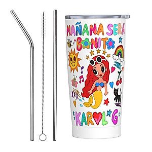 Kiserjens Stainless Steel Insulated Tumbler Vacuum Water Bottle Travel Cup Coffee Mug With Straw,Lid and Brush 20 oz