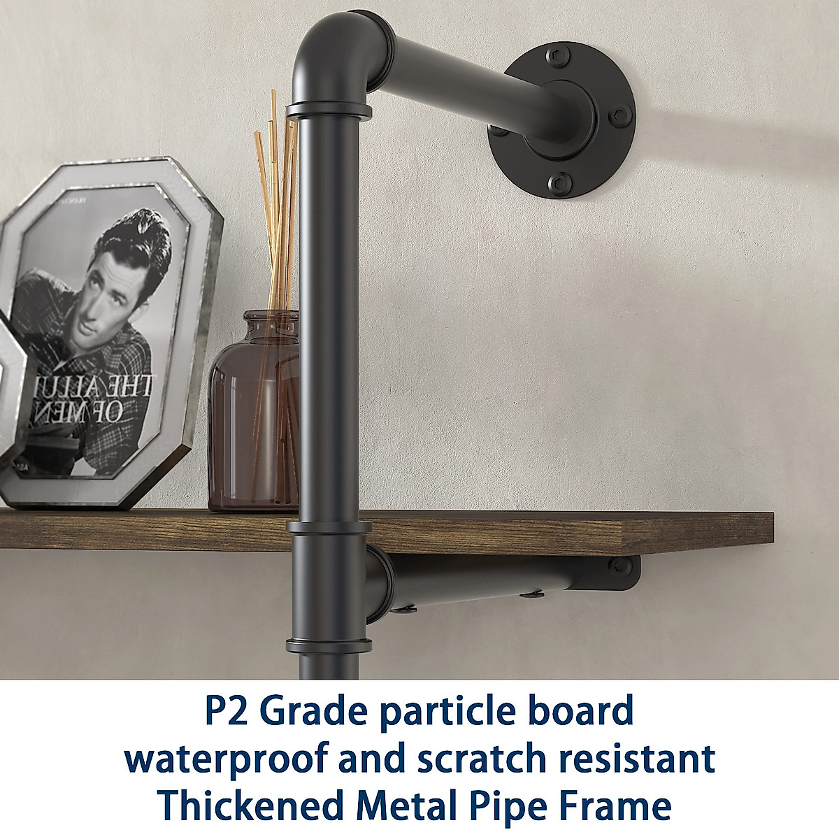 Gezen Industrial Pipe Shelving 31.5in Floating Bookshelf,Wall Mounted Shelves Rustic Floating Shelves, Wall Storage Book Shelves for Living Room, Bedroom, Kitchen (Brown, 2 Tier)