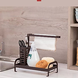 LUVADU ZCX Sink Organizer Sponge Holder with Drain Pan Stainless Steel Countertop Organiser Towel Rack,245 * 145 * 225MM Soap Dispenser Organizer