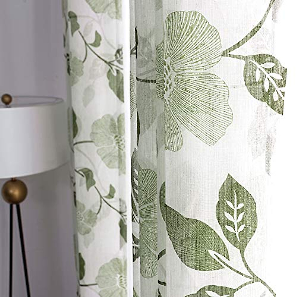 MRTREES Sheer Printed Valance Curtains for Kitchen Windows, Small Modern Rod Pocket Voile Valance Window Treatment for Bathroom Basement(1 Pack, 54" W x 16" L, White with Olive Green Floral Pattern)