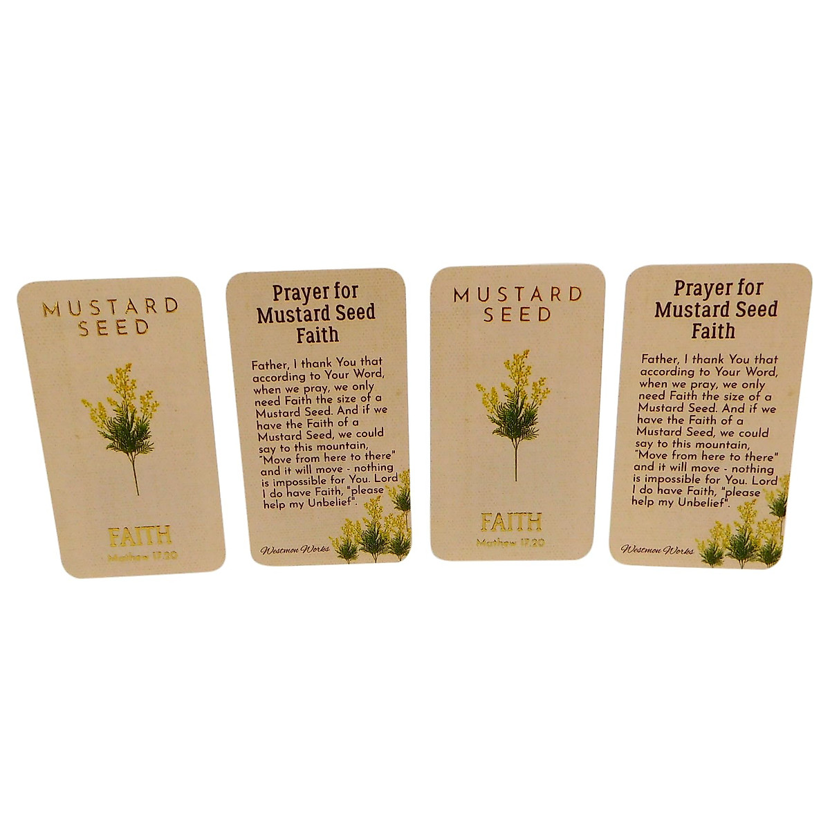 Mustard Seed Holy Card Bulk Pack Mixed 10 Pack Bundle Matthew 17:20 Faith Prayer and Cards with Seeds, 5 of Each