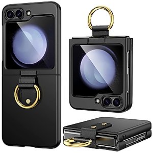 Lanhiem for Samsung Galaxy Z Flip 5 Case, [Ring Holder] Hard Protective Heavy Duty Case Full Body Shockproof Phone Ultra Thin Cover for Samsung Galaxy Z Flip 5 - Black
