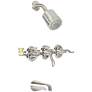 Kingston Brass KB8238NFL French Tub and Shower Faucet with 3 Nuwave Handle, Brushed Nickel