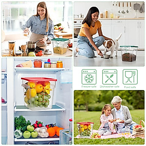 Lallisa 4 Pcs Food Storage Containers with Scales 8 qt and 4 qt Square Containers with Lids and Handles Polycarbonate Air Tight for Home Storage Kitchen Restaurant(Red, Green)