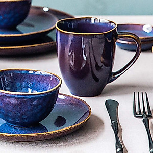Stylish Dinner Plates,Ceramics Dinner Sets, Plate/Bowl/Mug | 36 Pieces Kiln Glaze Dinnerware - Blue Purple Porcelain Combination Set for Restaurant Family Party Halloween