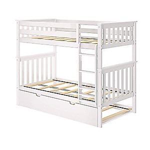 Max & Lily Bunk Bed, Twin-Over-Twin Wood Bed Frame For Kids With Trundle, White