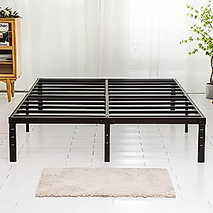 Wulanos Queen Size Bed Frame, 3500lbs Heavy Duty Metal Platform with Steel Slats Support, Sturdy and Durable Noise-Free, 14 Inches High Bedframes with Ample Storage, No Box Spring Needed, Black