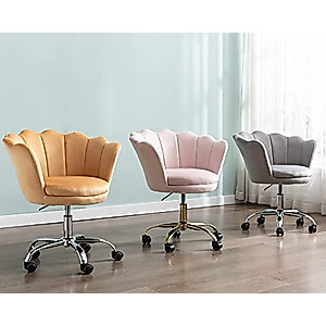 CIMOTA Desk Chair Velvet Cute Adjustable Vanity Chair Modern Home Office Chair Scalloped Task Chair with Wheels for Teens Adults Bedroom/Study/Make Up/Computer Room, Yellow