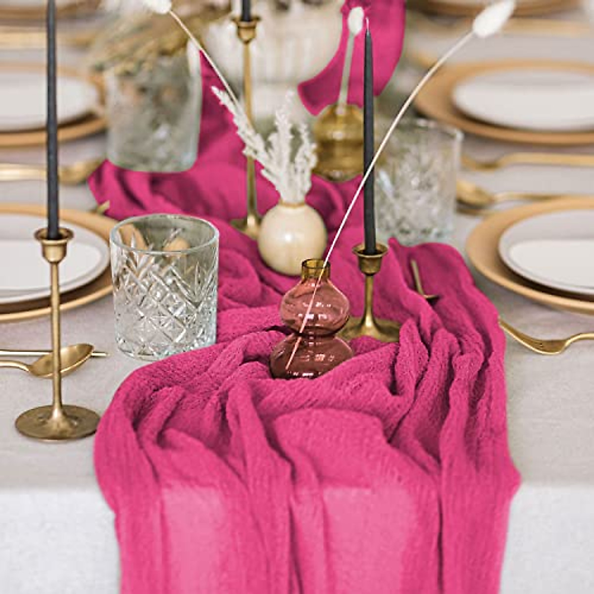 Gauze Table Runner Hot Pink 10Ft Cheesecloth Table Runners Rustic Wedding Decorations for Table Farmhouse Kitchen Table Runner Wide Coffee Table Runner Cheese Clothes Table Runner for Bridal Shower