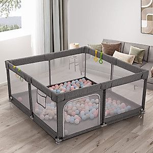 UANLAUO Baby Playpen, Sturdy Playpen for Babies and Toddlers, Safety Baby Play Yards, Easy Assembly Large Baby Playpen for Babies, Anti-Collision BPA-Free Breathable Mesh Play Pen, 59in X 59in (Gray)