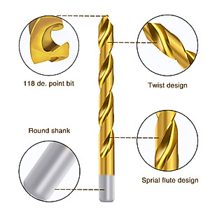 ENERTWIST Titanium Drill Bit Kit Set for Metal and Wood 230-Piece - Coated HSS Conventional 118 Deg Tip from 3/64inch up to 1/2 Inch, ET-DBA-230A