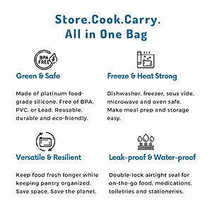 RAiN.B. 4 Pack Reusable Silicone Food Storage Bags, Leak Proof Silicone Zipper Bag Half Gallon Freezer Bag Sous Vide Bag, Food Grade Platinum Silicone (Clear)