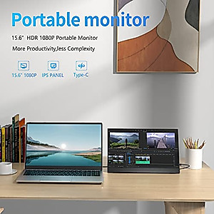 JOHNKANG Portable Monitor 15.6 Inch FHD 1080P USB-C HDMI Second Screen IPS HDR Second External Monitor for Laptop PC Phone Xbox PS4 Switch,Built-in Speaker/Smart Cover Included