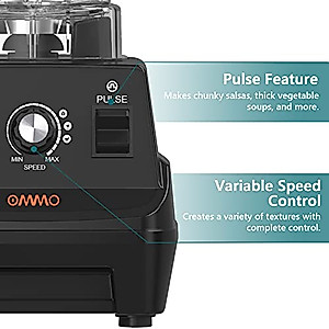 OMMO Blender 1800PW, Professional High Speed Countertop Blender with Durable Stainless Steel Blades, 60oz BPA Free Blender for Shakes and Smoothies, Nuts, Ice and Fruits, Dishwasher Safe (Black)