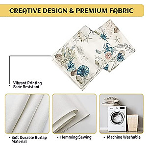 PROCIDA Summer Blue Seashell Table Runner Tropical Ocean Beach Burlap Table Runners Seasonal Holiday Party Kitchen Indoor Outdoor Dinning Decor 13x72 Inch