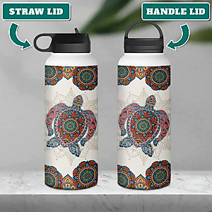 winorax Turtle Water Bottle Personalized Sea Turtles Mandala Stainless Steel Insulated Sport Sports Bottles 32oz 18oz 12oz Custom Name Birthday Christmas Customized Gifts For Women Girls Stuff