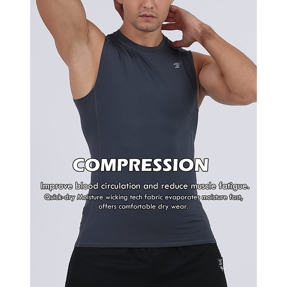 TELALEO 5 Pack Men's Athletic Compression Shirts Sleeveless Workout Tank Top Sports Base Layer Running Basketball S/02