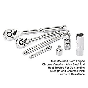 CASOMAN 1/4-Inch & 3/8-Inch Drive SAE and Metric Socket Set Standard and Deep Sizes with Ratchet Extension Bars and Universal Joint 83-Pieces 1/4" Drive and 3/8" Dr. Socket Super Set