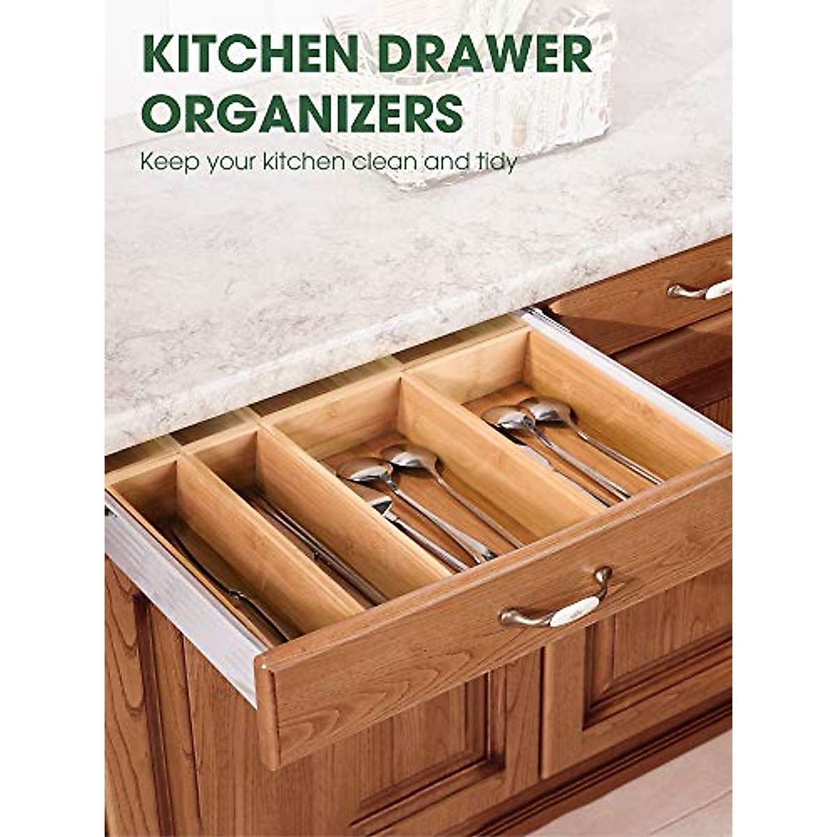 Kootek 8 Pcs Bamboo Drawer Organizer and 4 Pack Refrigerator Organizer Bins