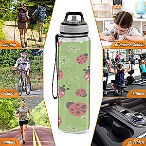 xigua Ladybug Water Bottle with Straw Lid,32 oz Leakproof Sport Water Bottle with Wide Handle for Gym,Cycling,School,Travel