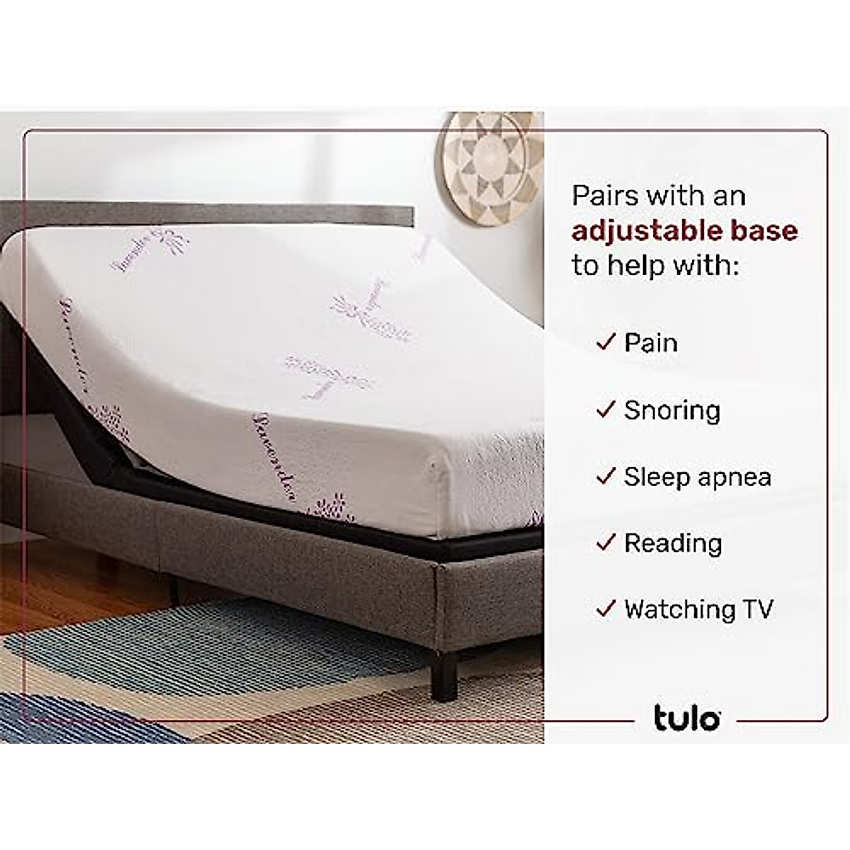 Tulo by Mattress Firm | 12 INCH Memory Foam Lavender Mattress | Pain-REDUCING Pressure Relief | Queen Size