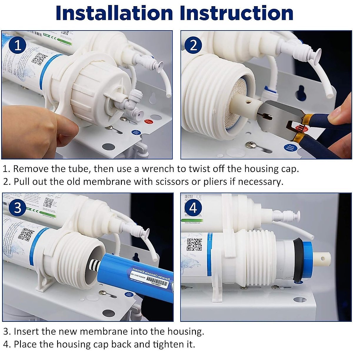 OKJHFD Reverse Osmosis Membrane,Durable Reverse Osmosis Element,Water Filter Replacement Membrane Element ULP1812-75GPD Under Sink