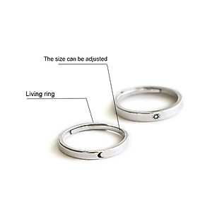 BTSEURY 2Pcs Adjustable Rings Couples,Rings for Women Men,Promise Engagement Rings for Lovers His and Her Set Sun and Moon 2In1 I Love You Heart Rings