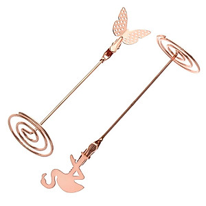 KIPETTO 10PCS Table Number Holder Name Place Card Holder with Flamingo Menu Memo Clips for Wedding Party Favors, Rosegold
