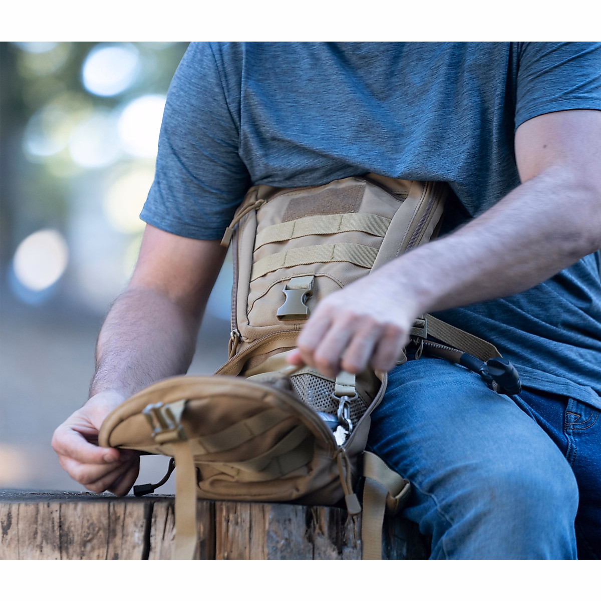 MARCHWAY Tactical Molle Hydration Pack Backpack with 3L TPU Water Bladder, Military Daypack for Cycling, Hiking, Running, Climbing, Hunting, Biking (Tan)