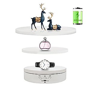 ZLMONDEE 3 in 1 Motorized Turntable Lazy Suan Rotating Display Stand with 5.74/7.08/8.66 inch Replacement Cover,360 Degree for Cake Photography Products and Video Show Load 22lbs (White)