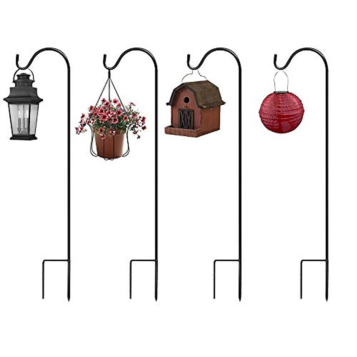 Sorbus® Shepherd's Hooks - Set of 4 Extendable Garden Planter Stakes for Bird Feeders, Outdoor Décor, Plants, Lights, Lanterns, Flower Baskets, and More! Heavy Duty - Up to 6.5 Lbs. (4 Pack)