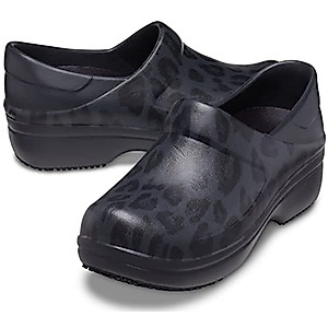 Crocs Women's Neria Pro II Clogs, Slip Resistant Work Shoes, Black/Leopard, Numeric_6
